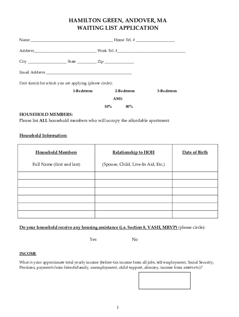 Fillable Online Waiting List Application - Hamilton Green Fax Email Print - pdfFiller
