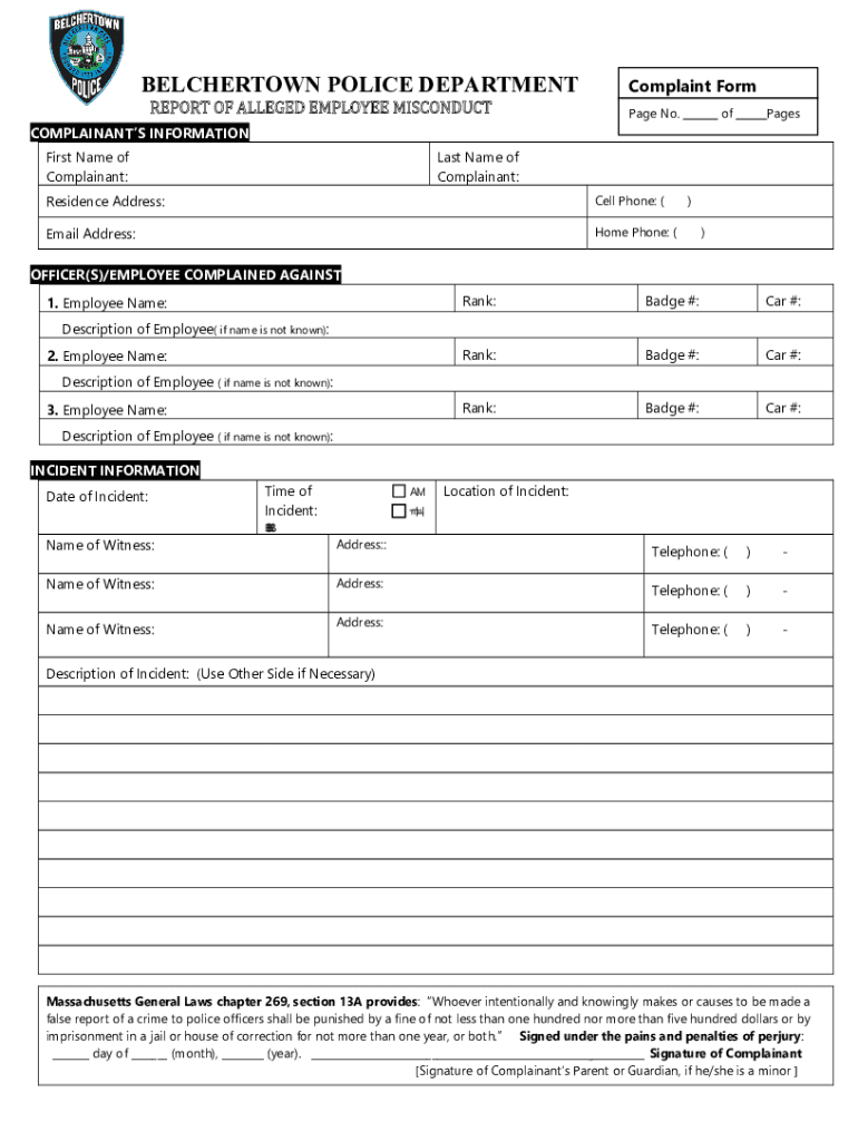 Fillable Online Police misconduct complaint form Fax Email Print ...