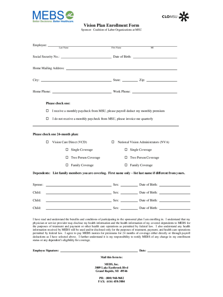 Fillable Online Vision Enrollment Form - COBRA.pdf Fax Email Print - pdfFiller