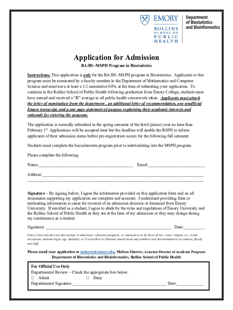 Fillable Online sph emory Application for Admission - Rollins School of ...