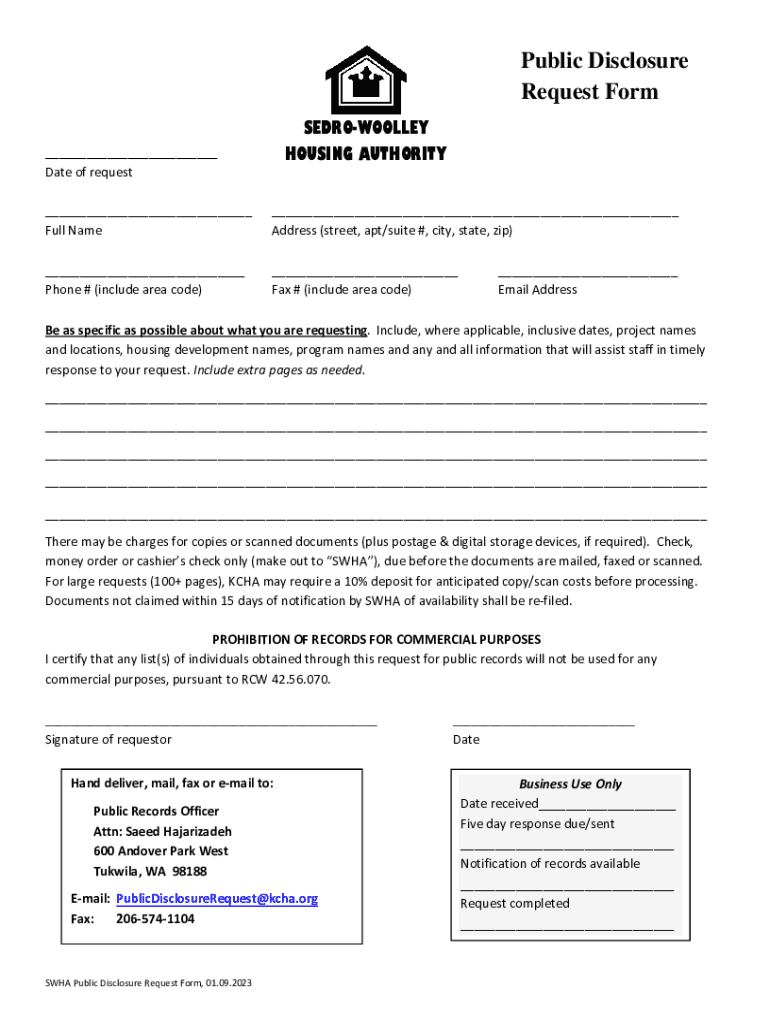 Fillable Online SWHA Public Disclosure Request Form 01.30.2020 Fax ...