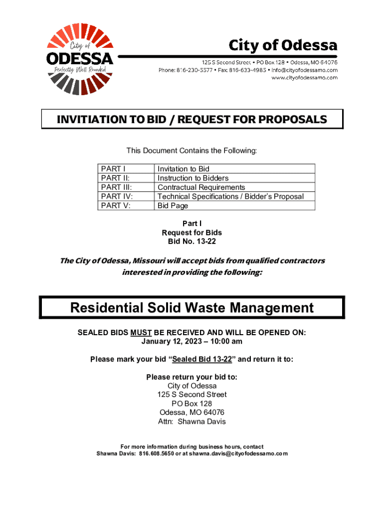 Fillable Online INVITIATION TO BID / REQUEST FOR PROPOSALS Fax Email ...