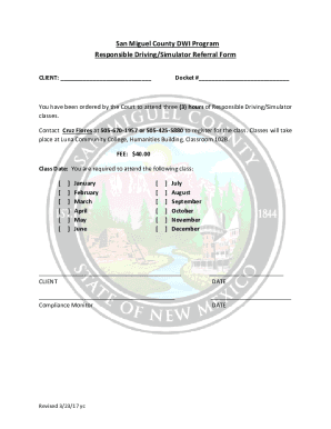 Fillable Online San Miguel County DWI Program Responsible Driving ...