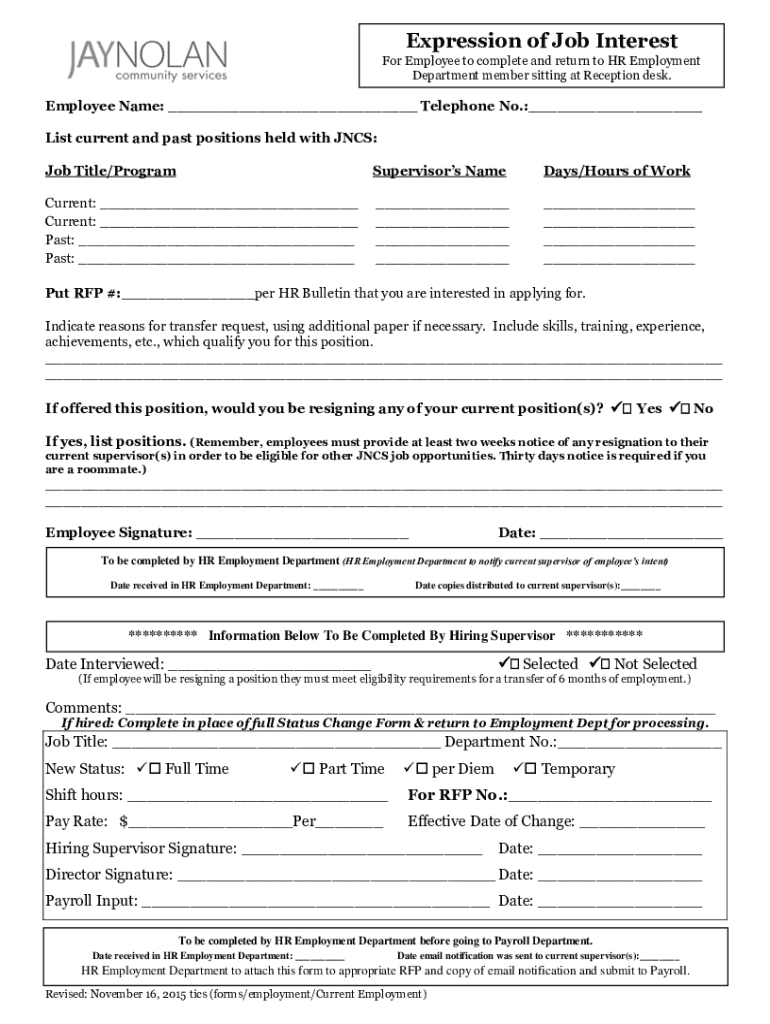 Fillable Online Expression of Job Interest Fax Email Print - pdfFiller
