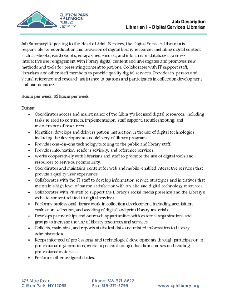 Fillable Online Library Job Descriptions: Maine State Library Fax Email ...