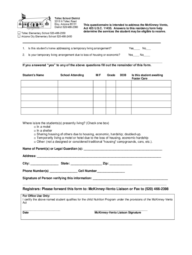 Fillable Online Student Housing Questionnaire - North Mason School ...