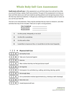 Fillable Online Self-Care Assessment (Worksheet) Fax Email Print ...