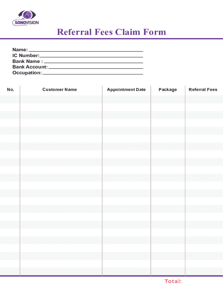 Fillable Online Referral Fees Claim Form Fax Email Print - pdfFiller