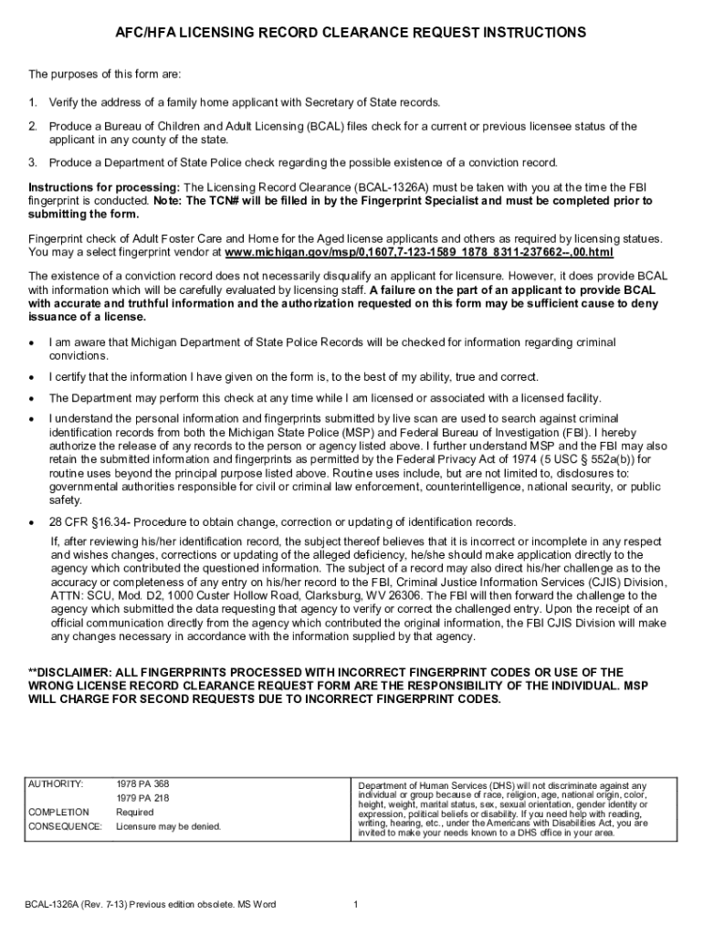 Fillable Online Licensing Record Clearance Request form (BCAL 1326A Fax ...