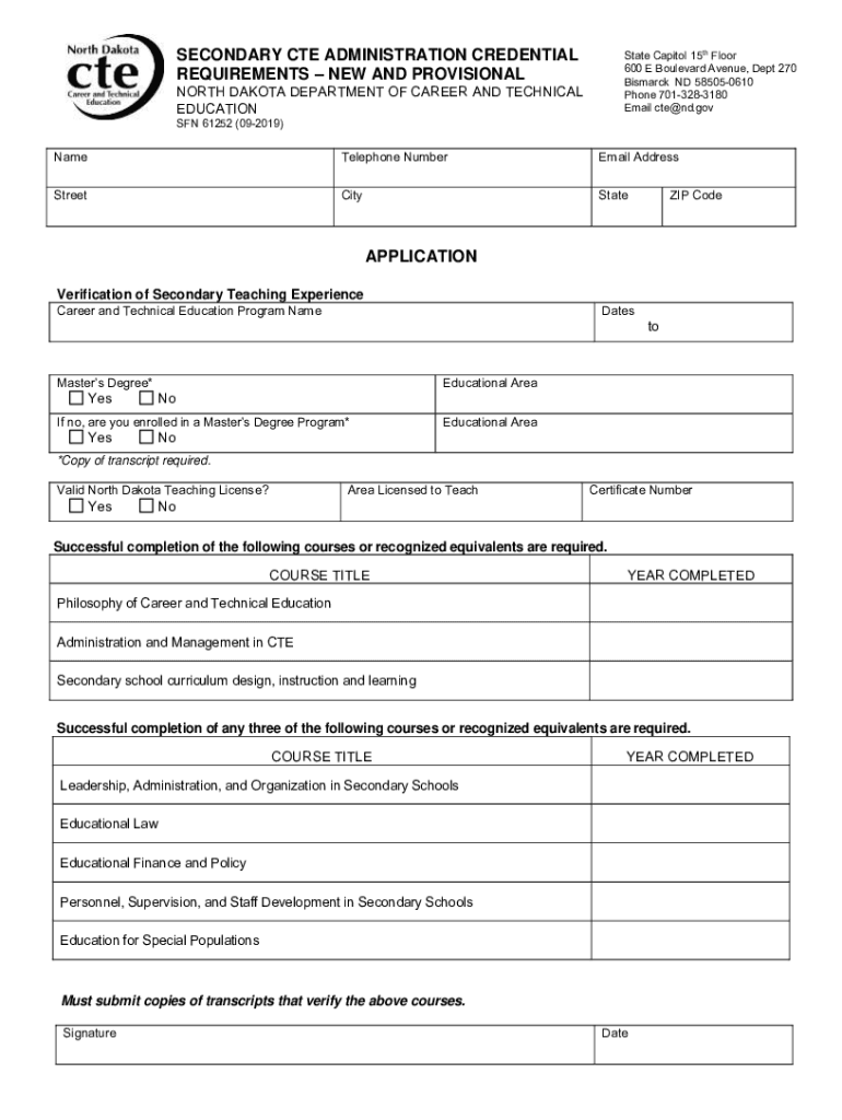 Fillable Online Administration Secondary New Application SFN 61252 Fax ...