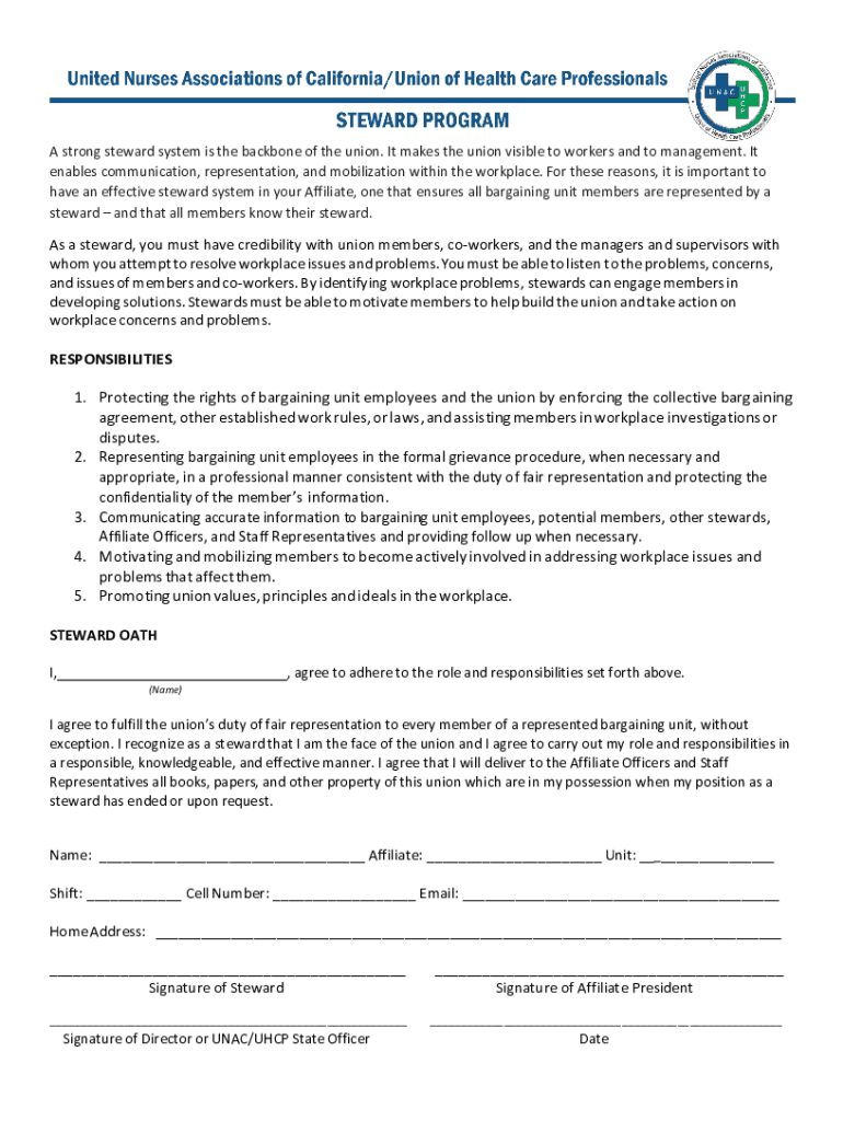 Fillable Online A strong steward system is the backbone of the union ...