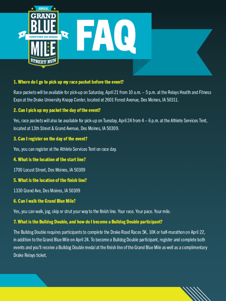 Fillable Online 1. Where do I go to pick up my race packet before the ...