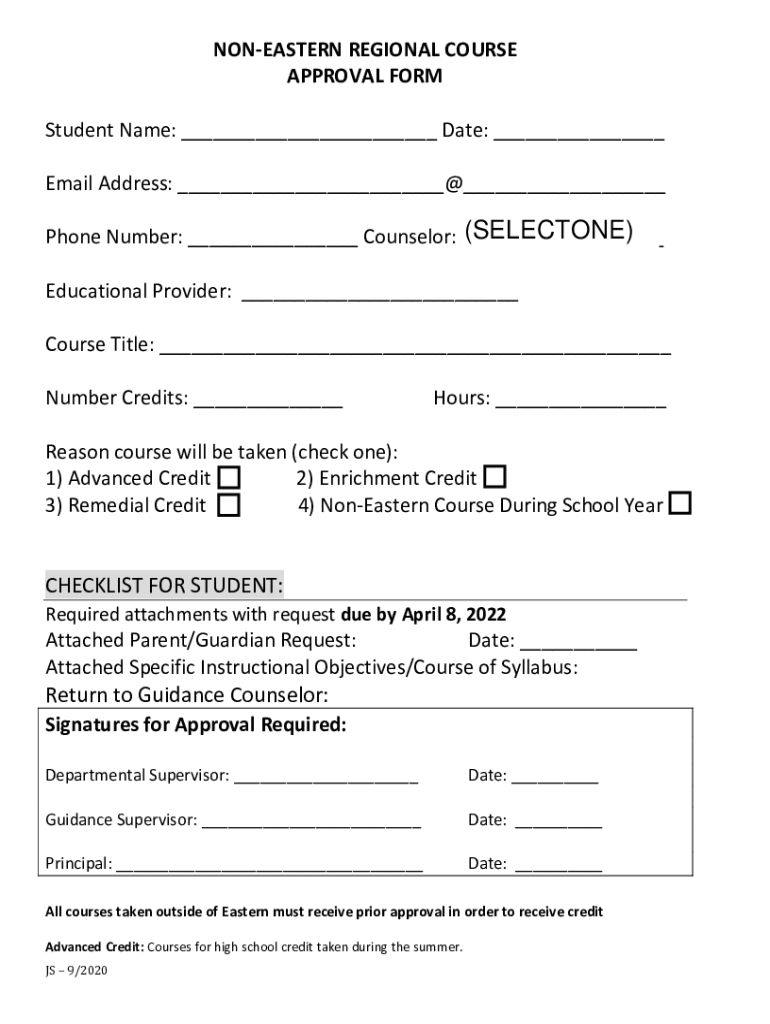 Fillable Online Guidance Counselor/ Principal Approval Form Fax Email ...