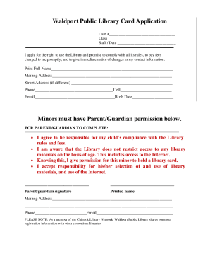 Fillable Online Fill Out Card Application Bring to Waldport Library Fax ...