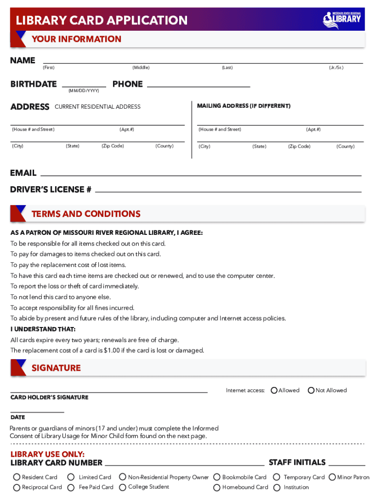 Fillable Online Borrower's Card Application for Age 12 and Younger Fax Email Print - pdfFiller