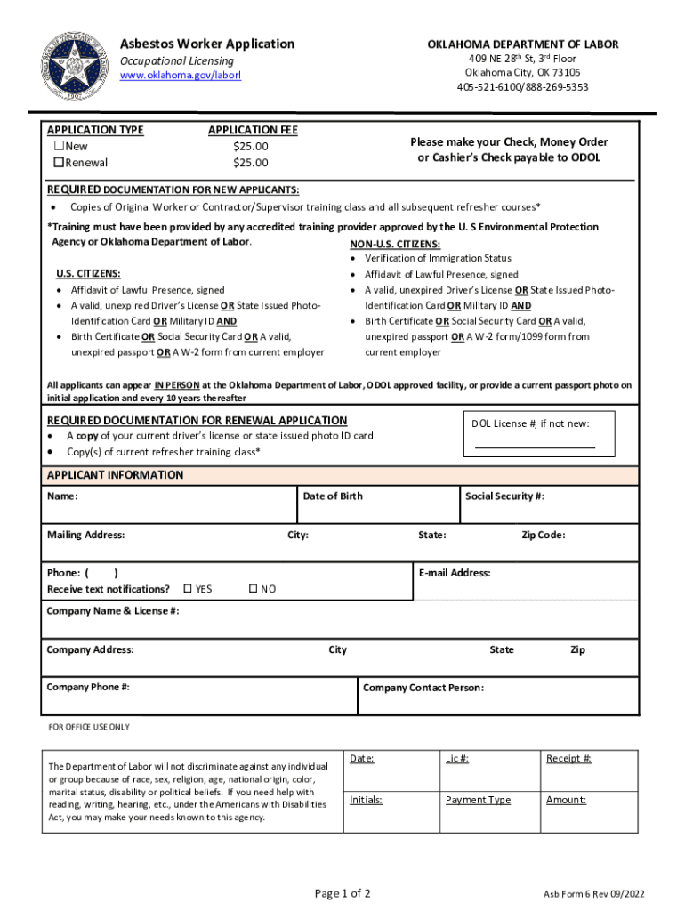 Fillable Online Asbestos Abatement Inspection and Licensing - Oklahoma ...