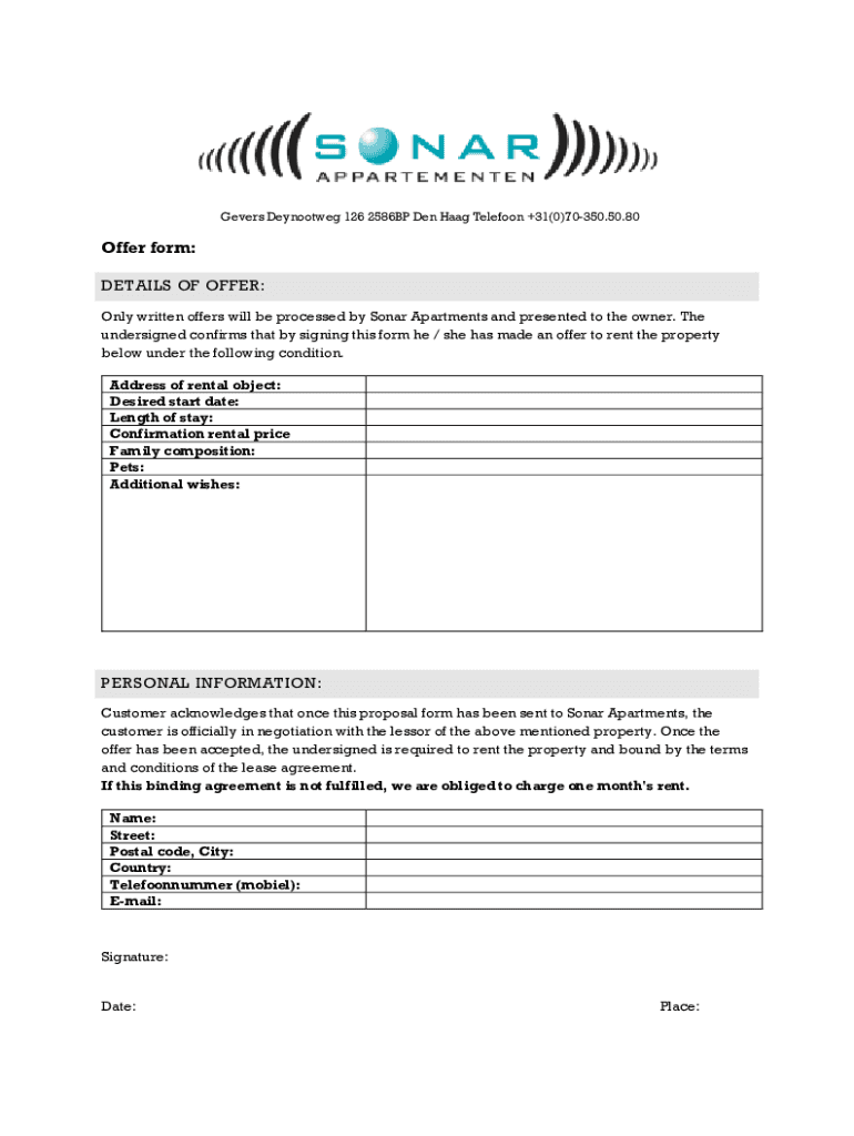 Fillable Online Offer form: Fax Email Print - pdfFiller