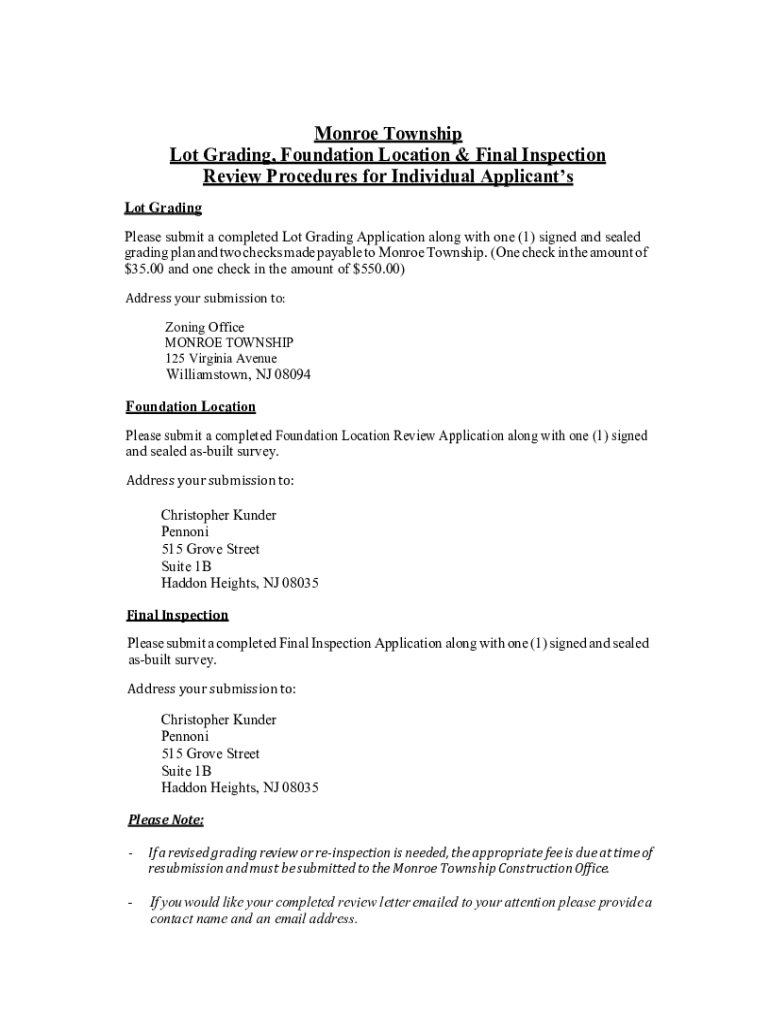 Fillable Online Lot Grading, Foundation Location & Final Inspection ...
