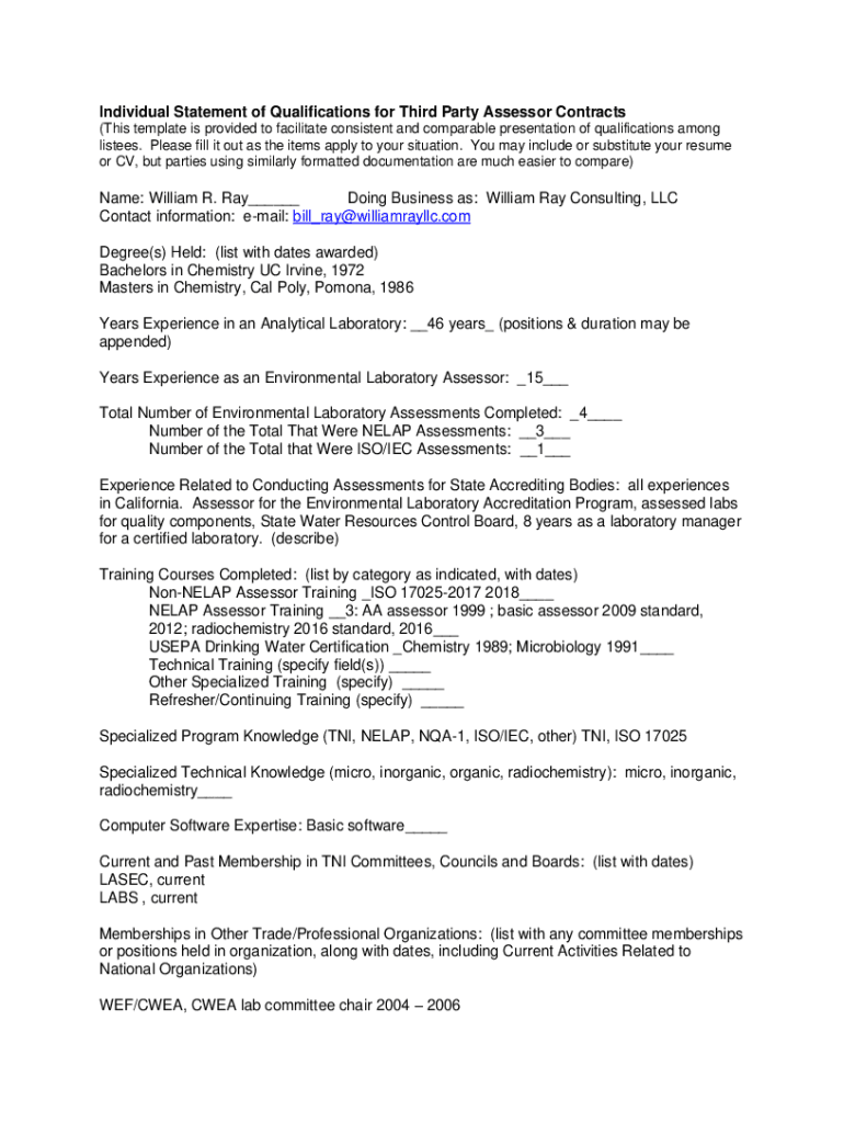 Fillable Online Individual Statement of Qualifications for Third Party ... Fax Email Print ...