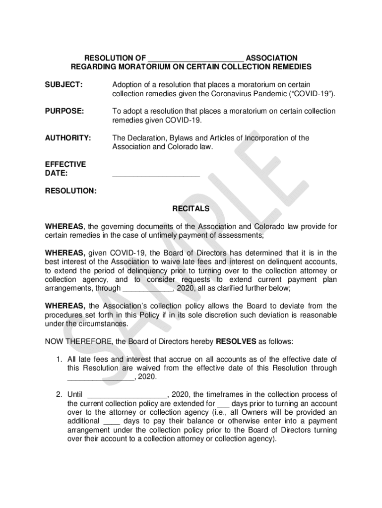 Fillable Online Sample Moratorium on Collections Updated (07222517 ...