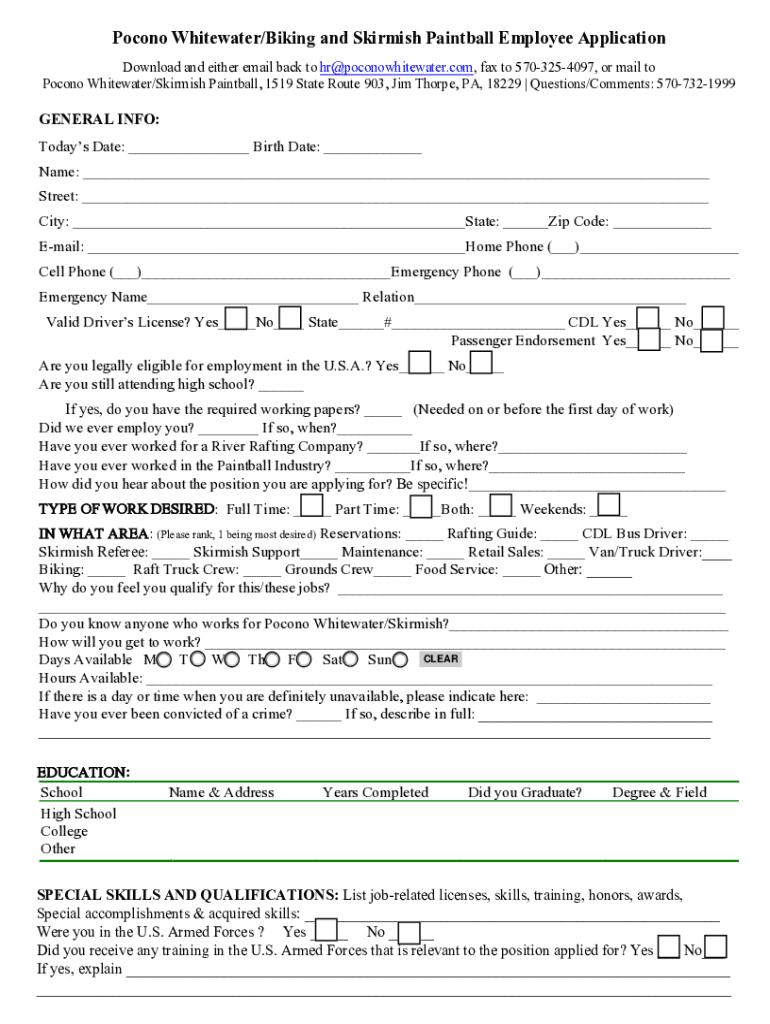 Fillable Online Pocono Whitewater Fill Out Papers Fax Email Print ...