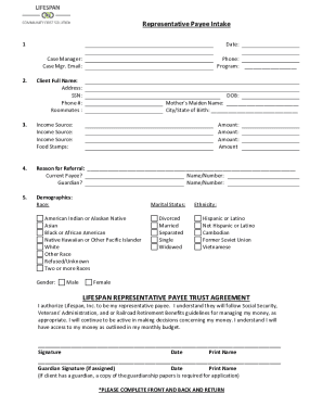 Fillable Online LifeSpan Representative Payee Intake (1 pg) Fax Email Print - pdfFiller