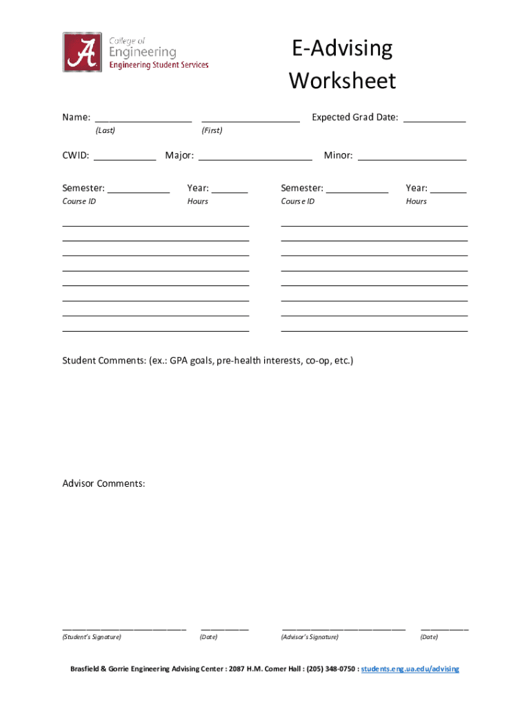 Fillable Online students eng ua E Advising Worksheet Revised1/22/18 Fax ...