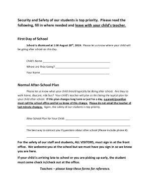 Fillable Online Security and Safety of our students is top priority ...