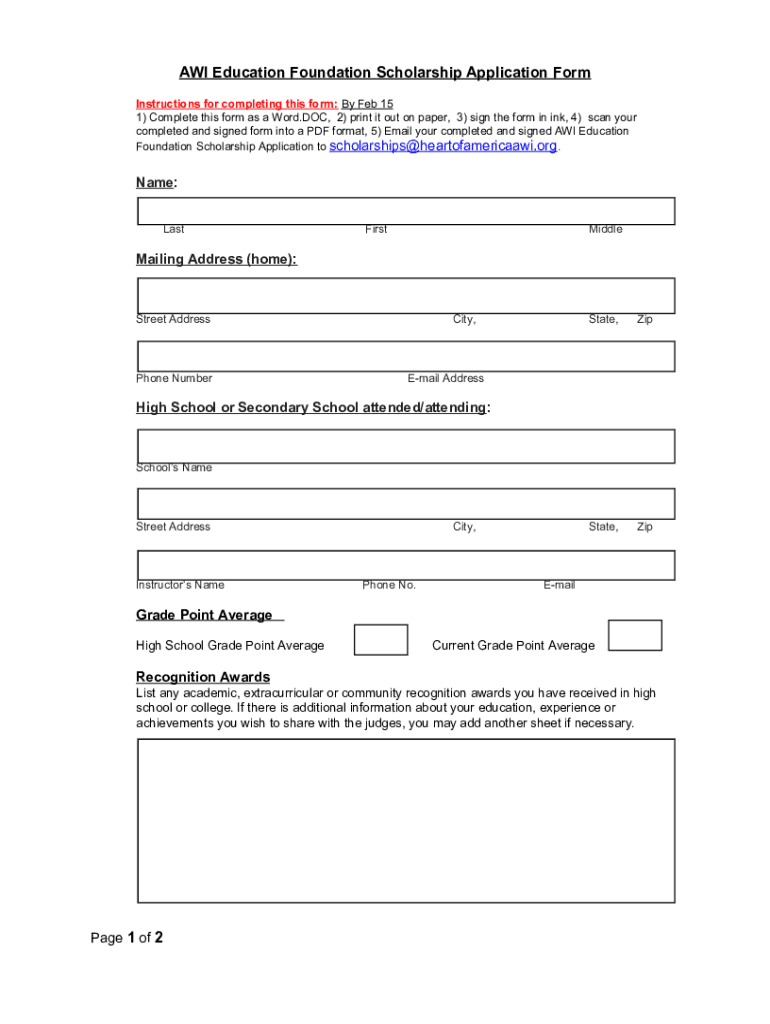 Fillable Online AWI Education Foundation Scholarship Application Form ...