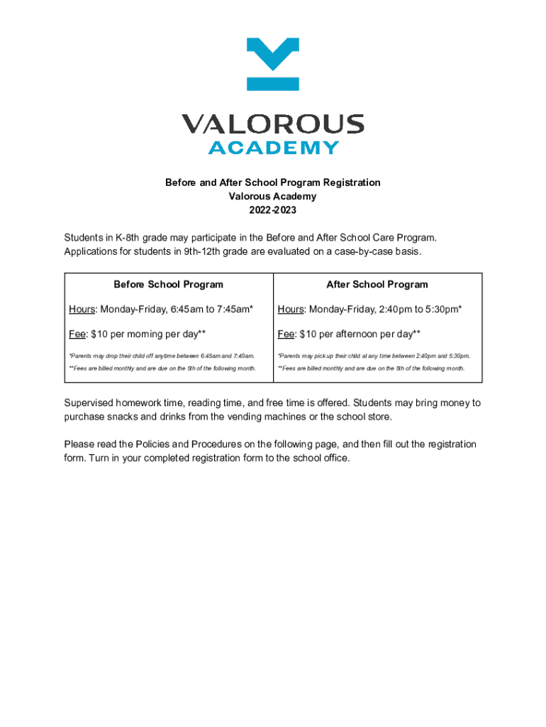 Fillable Online Before and After School Program Registration Fax Email ...