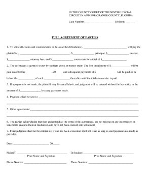 Fillable Online FULL AGREEMENT OF PARTIES Fax Email Print - pdfFiller