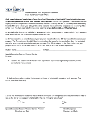 Fillable Online Extended School Year Regression Statement Fax Email ...