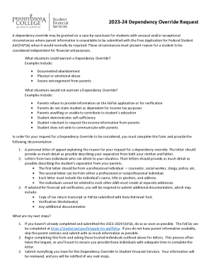 Fillable Online Filling Out the FAFSA: Dependency Override Fax Email ...