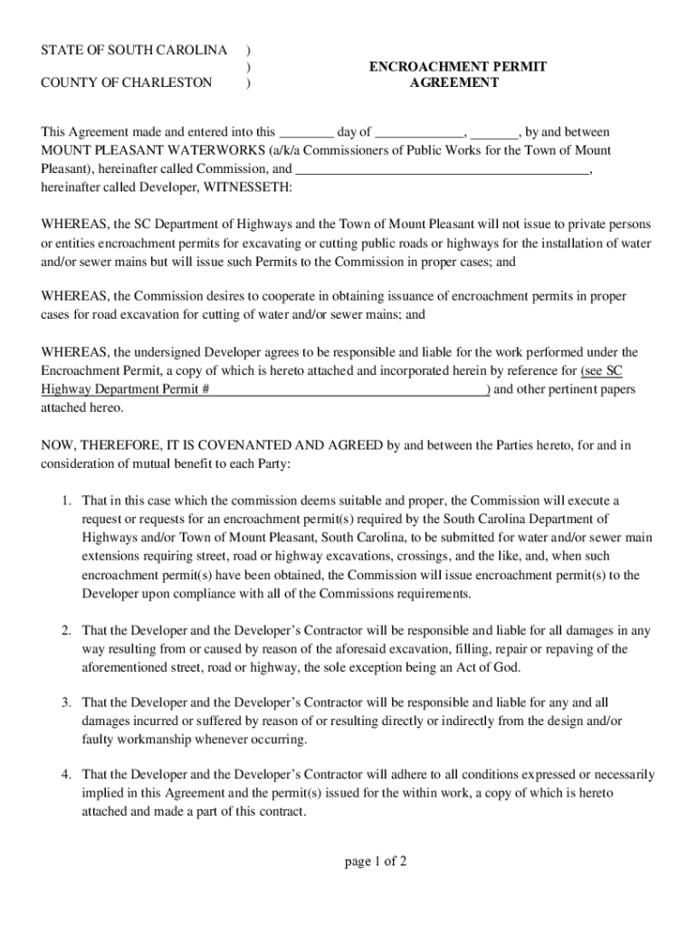 Fillable Online ENCROACHMENT AGREEMENT This Agreement made this Fax ...