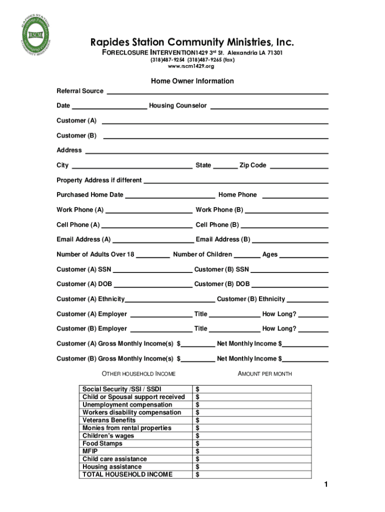 Fillable Online FORECLOSURE INTERVENTION APPLICATION & INTAKE FORM Fax ...