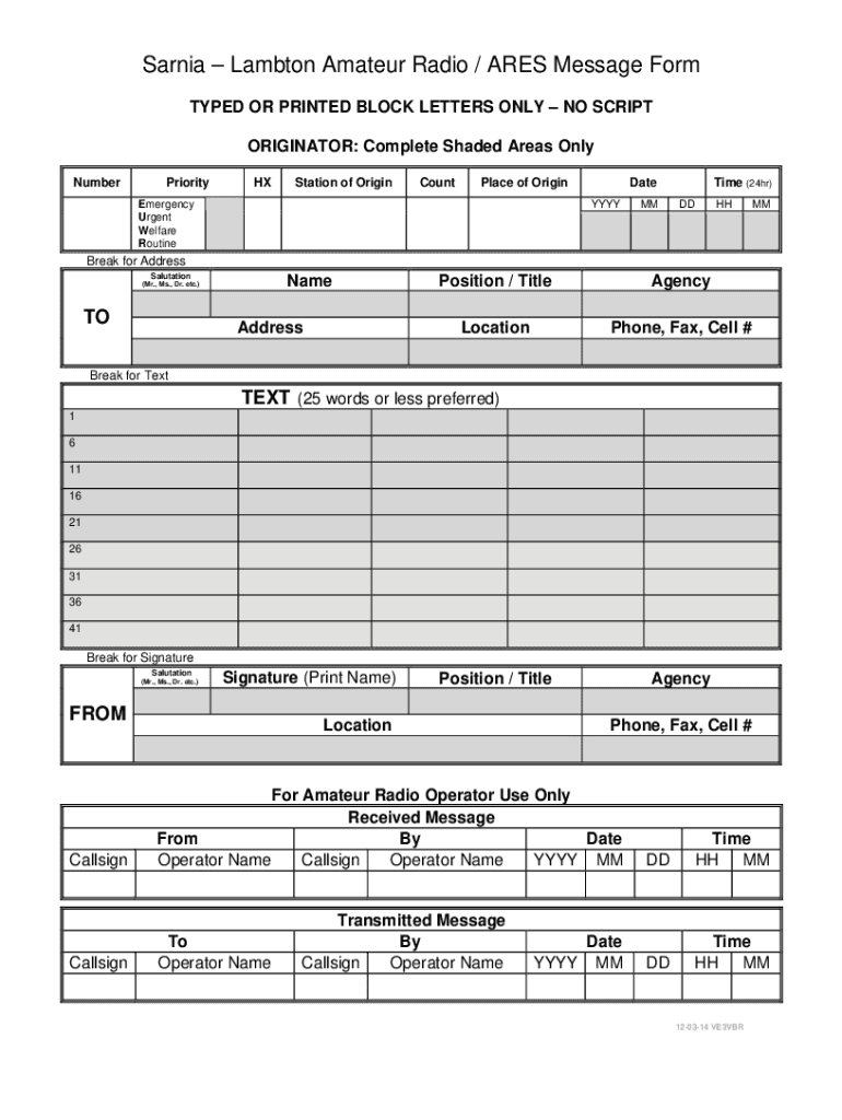 Fillable Online Amateur Radio / ARES Message Form Fax Email Print - pdfFiller