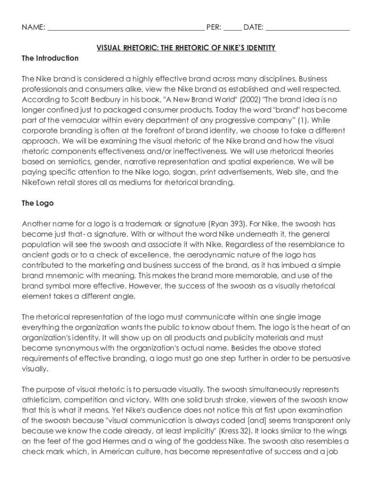 Fillable Online Rhetorical Analysis Of Nike's Just Do It Slogans Fax ...