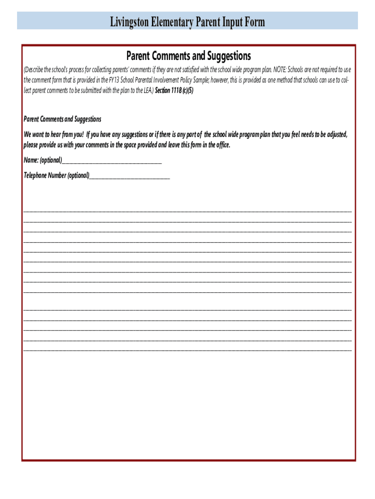 Fillable Online Livingston Elementary Parent Input Form Fax Email Print ...