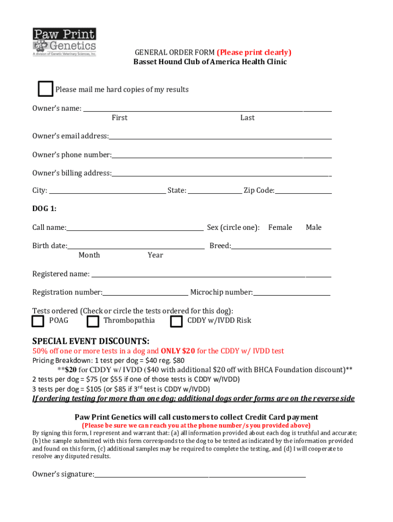 Fillable Online GENERAL ORDER FORM (Please print clearly) Fax Email Print - pdfFiller