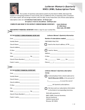 Fillable Online Lutheran Woman's Quarterly - NWD LWML Subscription Form ...