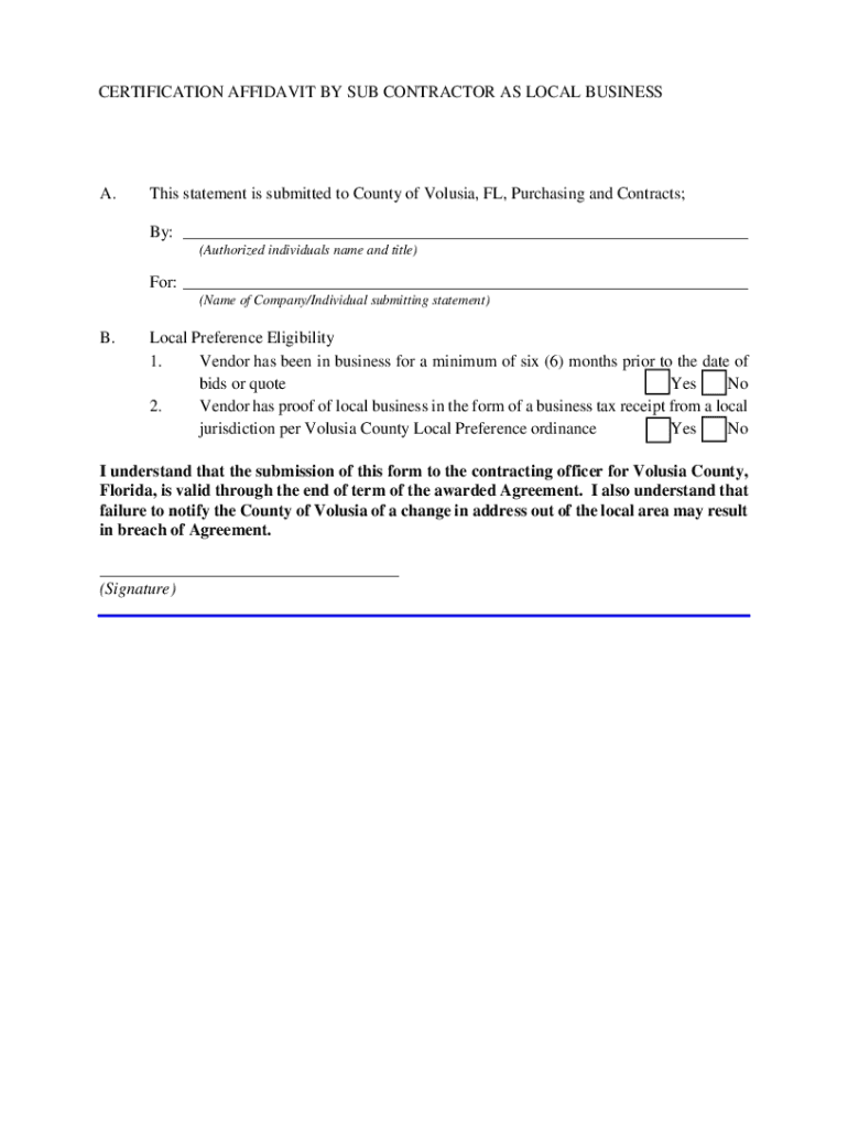 Fillable Online CERTIFICATION AFFIDAVIT BY SUB CONTRACTOR AS ... Fax ...