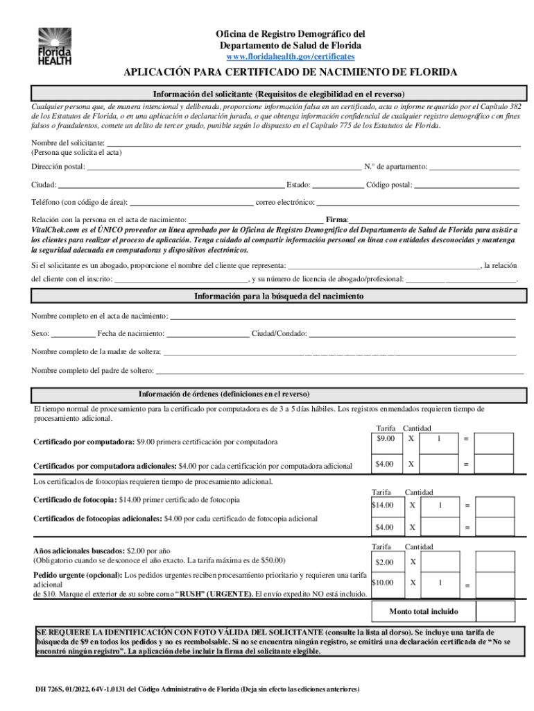 Completable En línea APLICACIN PARA CERTIFICADO DE NACIMIENTO DE ...