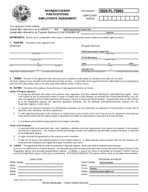 Fillable Online Apprenticeship Agreement Form Sample Fax Email Print - pdfFiller
