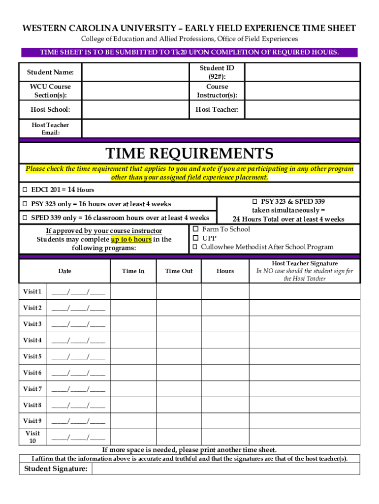 Fillable Online early field experience time sheet Fax Email Print ...