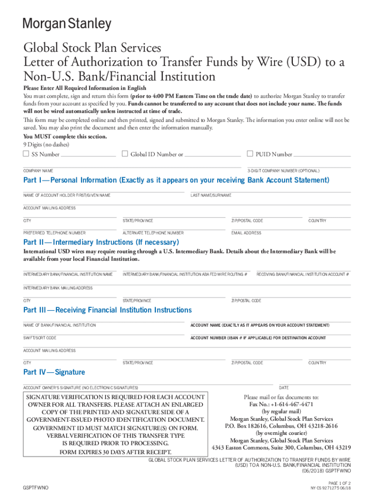 Fillable Online Global Stock Plan Services Letter of Authorization to ...