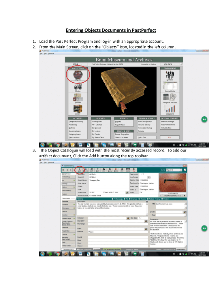 Fillable Online Entering Objects Documents in PastPerfect Fax Email Print - pdfFiller