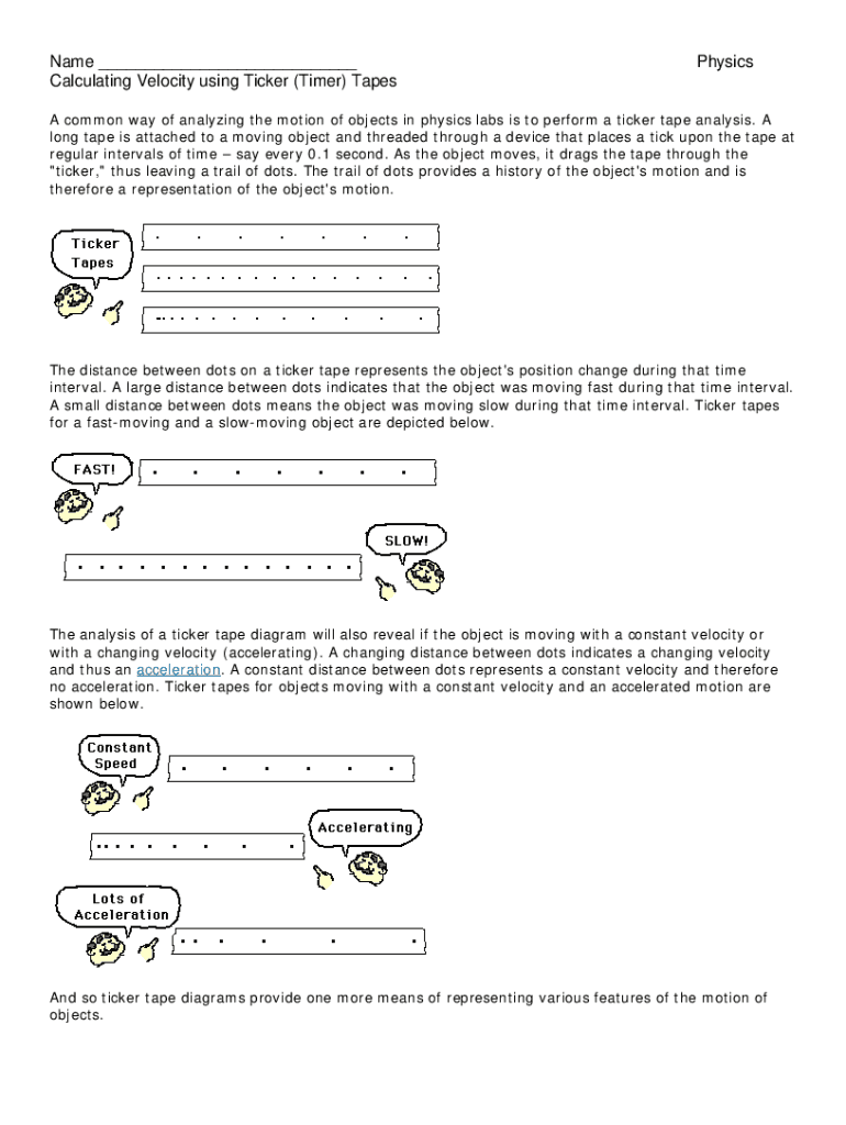 Fillable Online Finding Velocity from Ticker Tape (Example)Force and ...