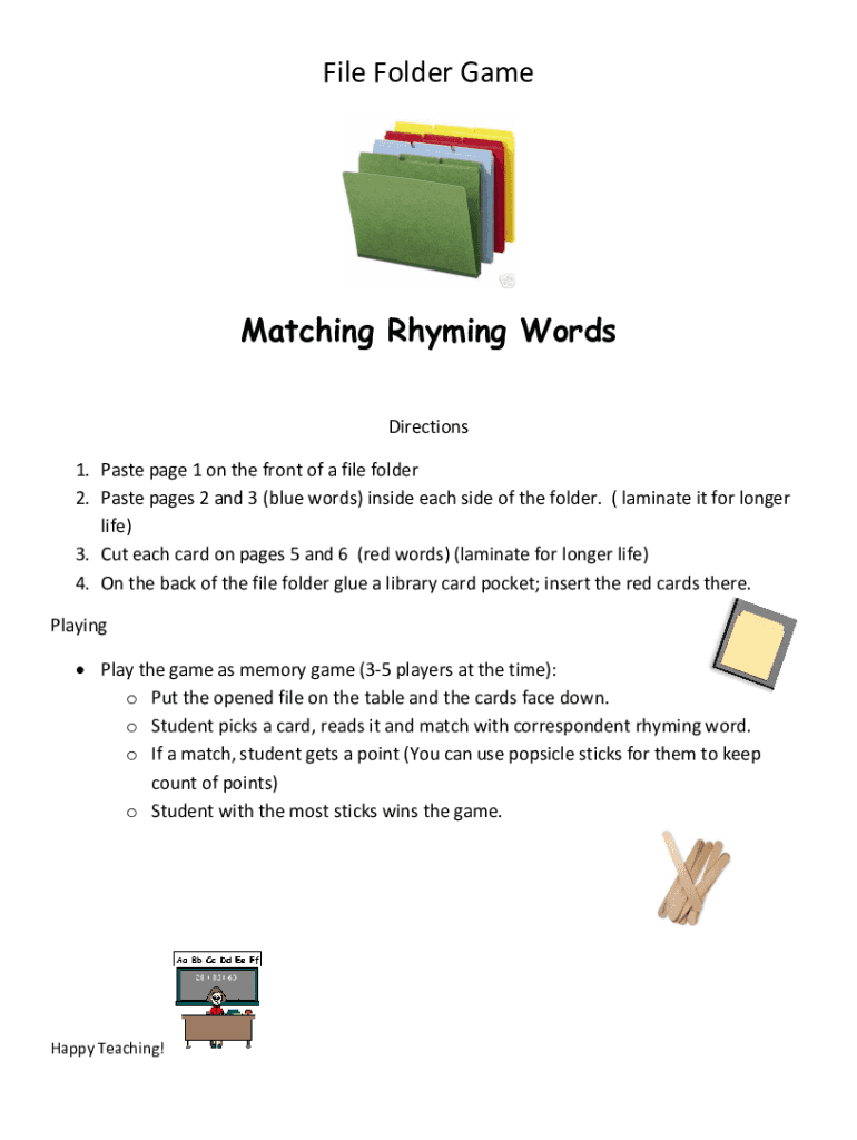 Fillable Online File Folder Game Matching Rhyming Words Fax Email Print ...