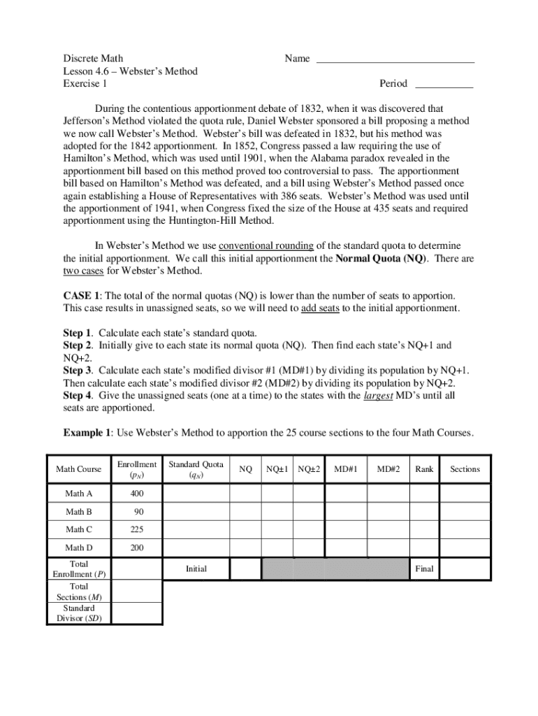 Fillable Online Apportionment - Jefferson's, Adams's, and Webster's ...