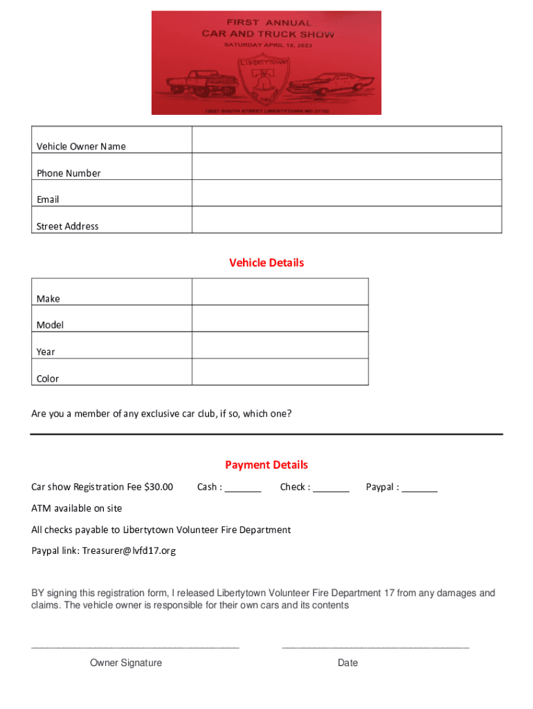 Fillable Online FREE 8+ Sample Car Show Registration Forms in PDF Fax ...